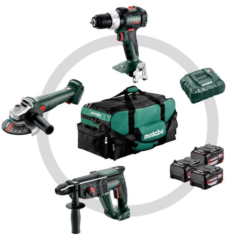 Metabo – Set Aku udarna bušilica, ugaona brusilica, kombinovani čekić – 6852120006
