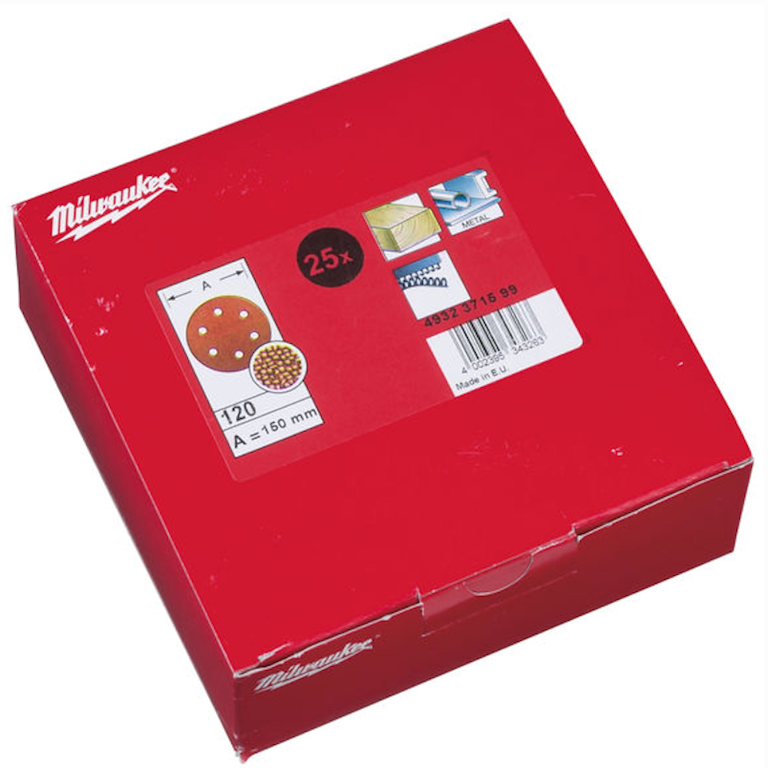 Milwaukee – Brusni papir za ekscentričnu brusilicu 150 mm, okrugli, G 120, 25 kom – 4932371599
