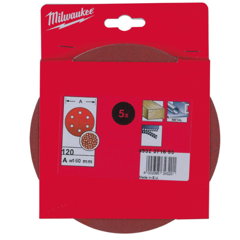 Milwaukee – Brusni papir za ekscentričnu brusilicu 150 mm, okrugli, G 120, 5 kom – 4932371593