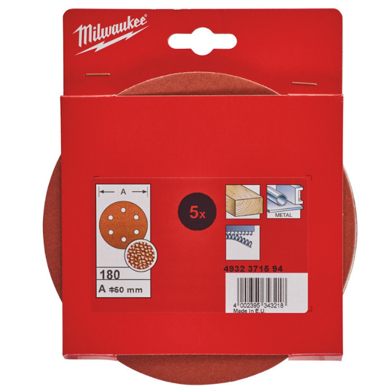 Milwaukee – Brusni papir za ekscentričnu brusilicu 150 mm, okrugli, G 180, 5 kom – 4932371594