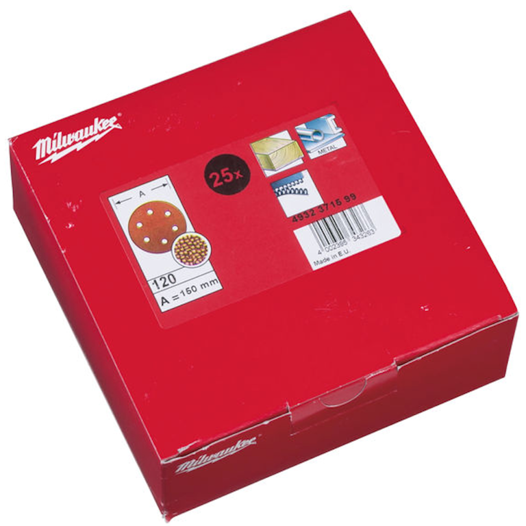 Milwaukee – Brusni papir za ekscentričnu brusilicu 150 mm, okrugli, G 240, 25 kom – 4932371601