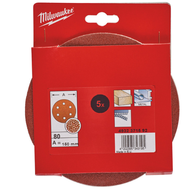 Milwaukee – Brusni papir za ekscentričnu brusilicu 150 mm, okrugli, G 80, 5 kom – 4932371592