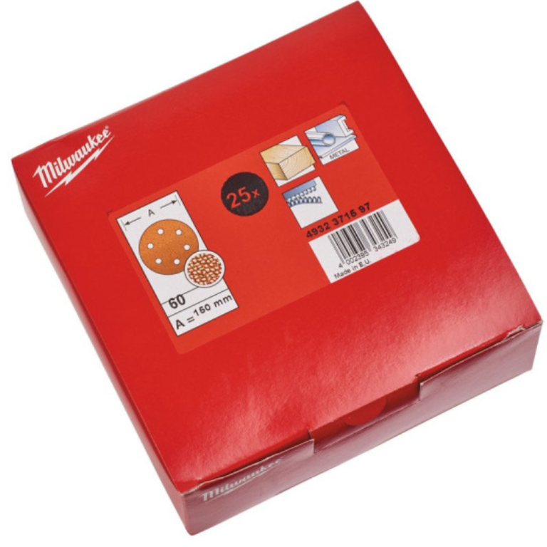 Milwaukee – Brusni papir za ekscentričnu brusilicu, okrugli, 125 mm, G 180, 25 kom – 4932371399
