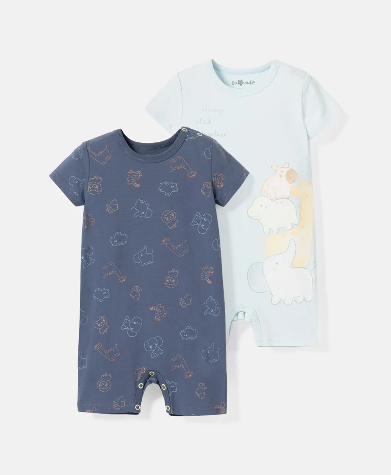 Set bebi rompera sa motivom životinja od 100% pamuka