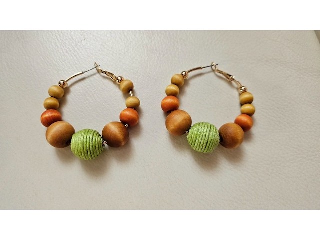 Boho circle wood&; raffia nove minđuše