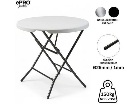 ePRO Sklopivi Baštenski sto Ø80 74cm metal-plastika