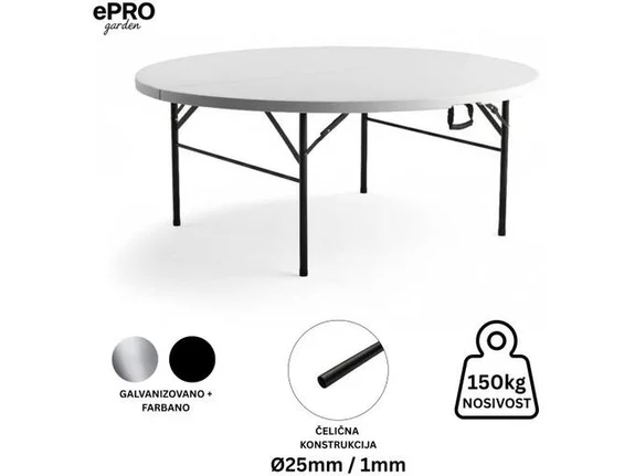 ePRO Sklopivi Baštenski sto Ø122 74cm metal-plastika