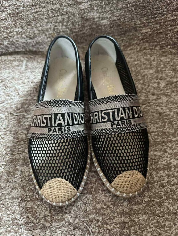 Ženske espadrile sa mrežastim gornjištem i trakama sa natpisom