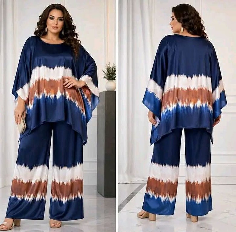 Ženski komplet – kaftan/bluza sa širokim pantalonama - Kroj
