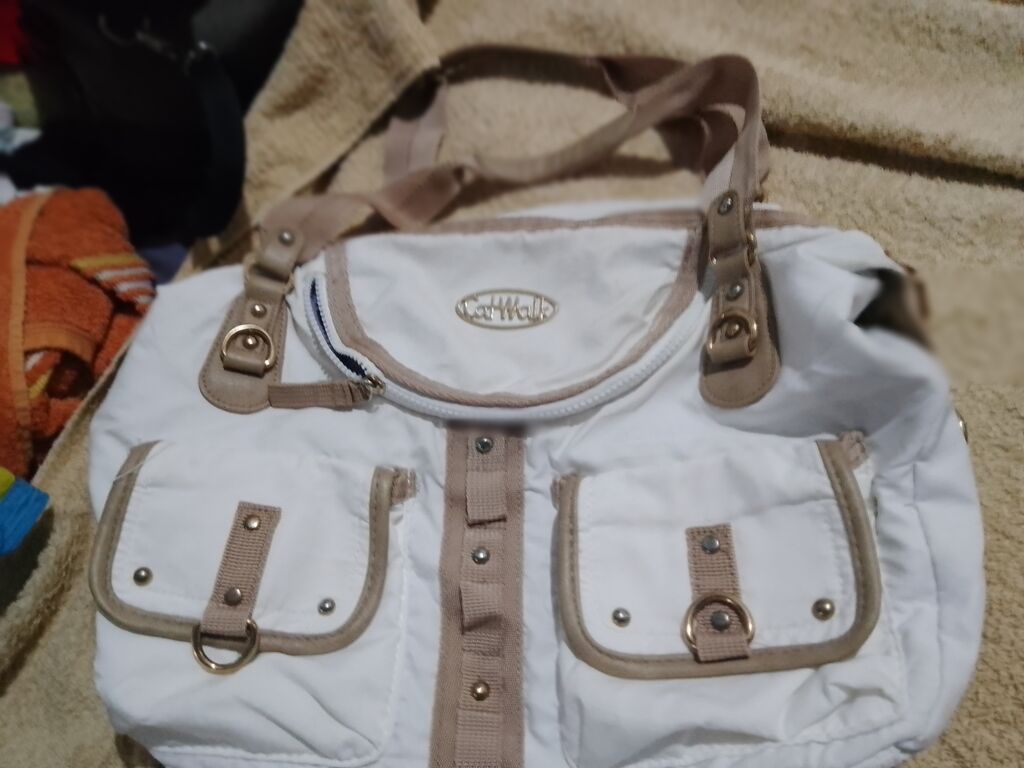 Ženska torba – platno/tekstil, bela sa bež detaljima - Materijal