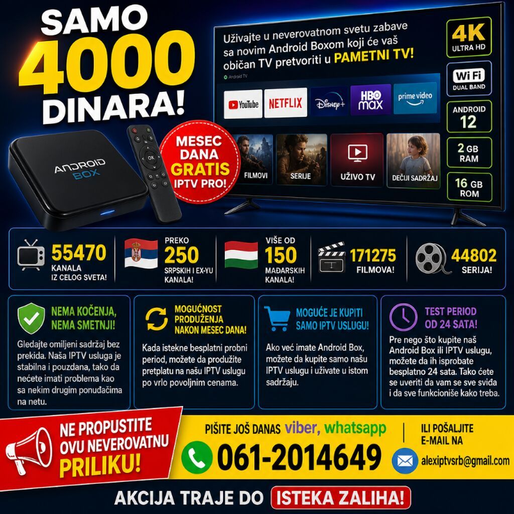 ANDROID BOX SAMO 4000 DINARA! Uživajte u neverovatnom svetu zabave sa
