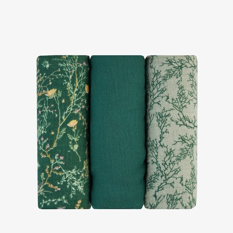 KIKKA BOO PELENE OD MUSLINA (3 KOM.) 75X75CM SECRET GARDEN GREEN