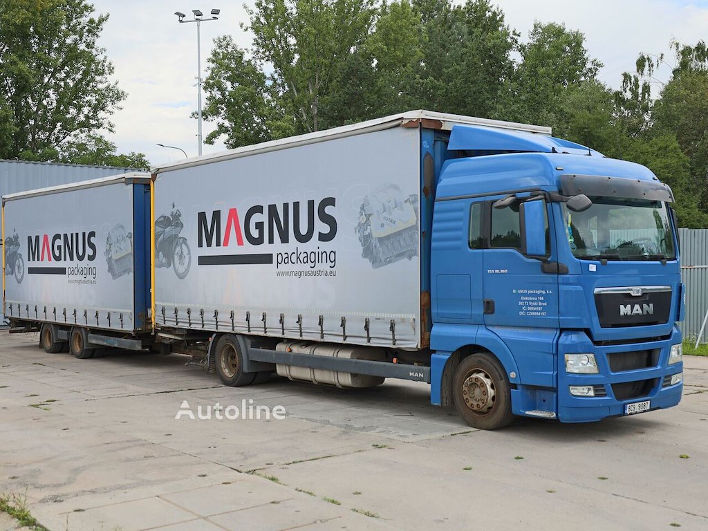 MAN TGX 18.360, EURO 5, 19 PALET, H. ČELO+PŘÍVĚS KRONE, 19 PALET kamion sa klizna zavesa cerada + prikolica sa kliznom ceradom