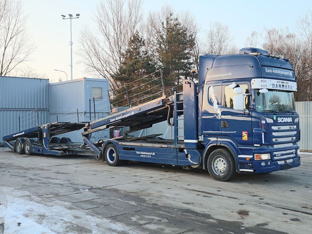 Scania R 620, V8, EURO 5, 18 TUN, HYDRAULIKA, RETARDÉR, NEZÁVISLÁ KLIMA autotransporter + prikolica autotransportera