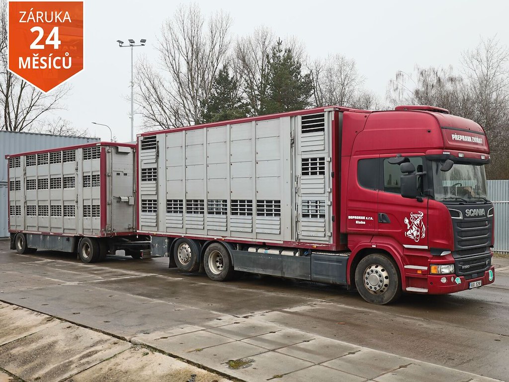 Scania R520, 6x2, EURO 6, RETARDÉR, + PŘÍVĚS, 18 TUN, PRŮJEZDNÁ SOUPRA kamion za prevoz stoke + prikolica za prevoz stoke