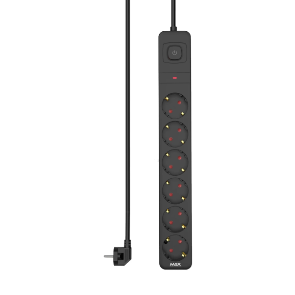 Produžni kabl sa prenaponskom zaštitom/prekidač/indikator 6 utičnice 1.4m Max MPS-306SOPB-1.4M Crni