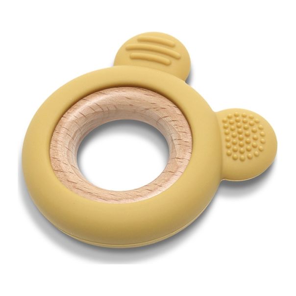 LORELLI SILIKONSKO DRVENA GLODALICA ZA BEBE BEAR - NATURAL YELLOW
