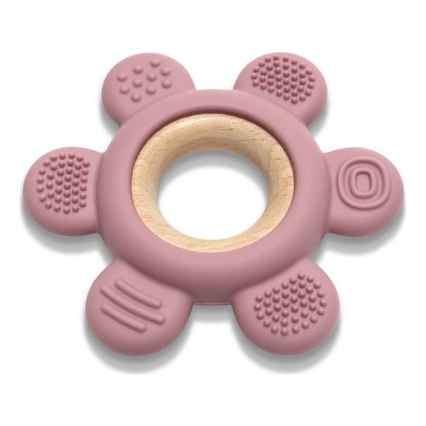 LORELLI SILIKONSKO DRVENA GLODALICA ZA BEBE FLOWER - NATURAL DEEP PINK