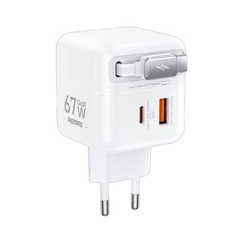 Remax strujni fast teleskopski punjač Dolly GAN 1xUSB 3.0+1xTIP C 67W, beli