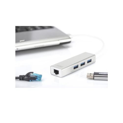 Digitus USB hub 4 3.0 porta + LAN adapter