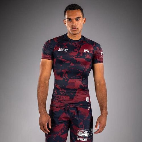 Venum UFC Zenith Authentic Fight Week Rashguard Kratki Rukav Camo Burgundy XL