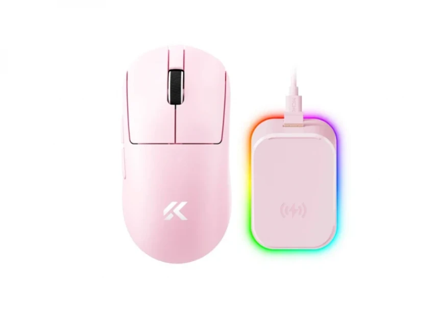 Bežični gaming miš MCHOSE A7 V2 Ultra Plus Pink /PAW 3950/8K Hz/Omron Mechanical