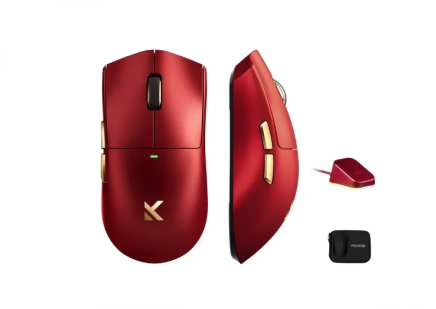Bežični gaming miš MCHOSE K7 Ultra Iron Red /PAW 3950/8K Hz/Omron Mechanical