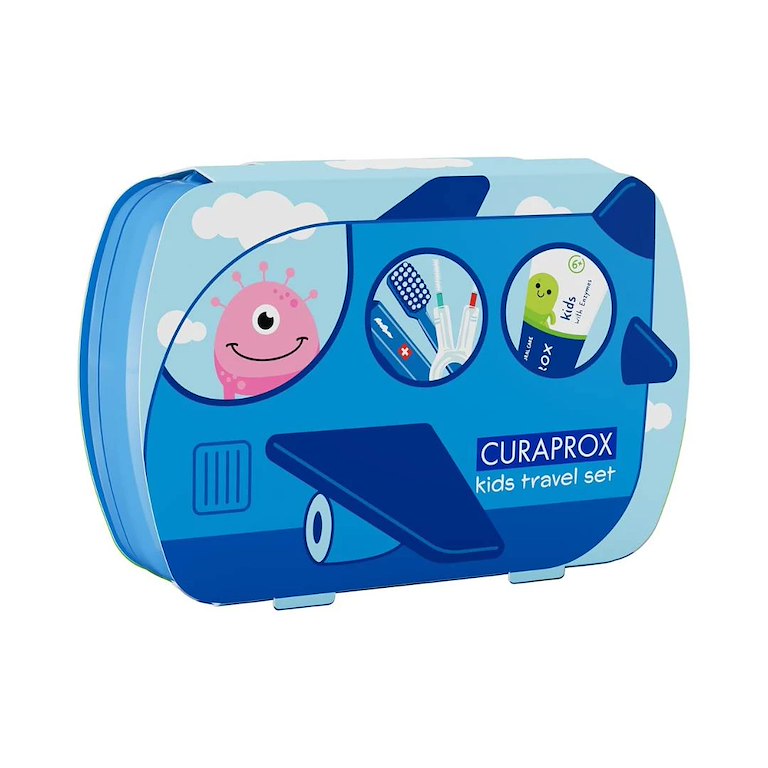 CURAPROX Kids Putni Set; Sklopiva Četkica, Pasta za Zube, 2 Interdentalne Četkice i Držač sa Poklopcem