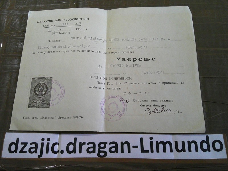 Uverenje Popović Živka