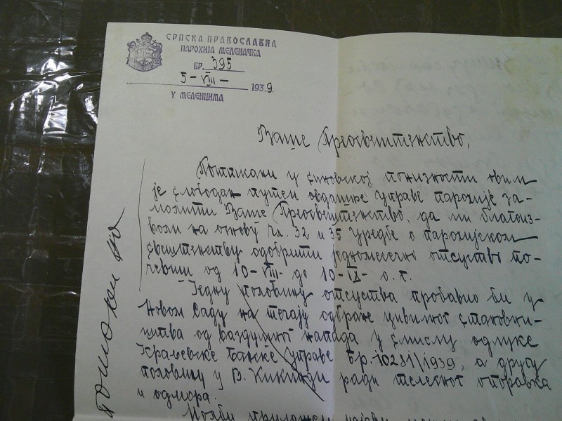 Srpska pravoslavna parohija melenačka 5.VIII 1939.