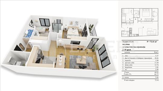 Novogradnja u blizini Doma zdravlja 2.5, 72.41 m2