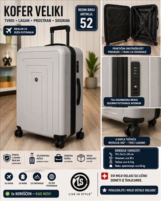 Kofer veliki tvrdi, TSA brava, 90L, kao nov