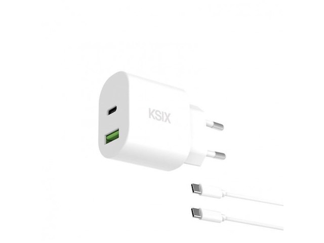 KSIX BCD30WA02 SET ZIDNI Punjač 30W USB-C+USB-A + KABL C NA C, 1M