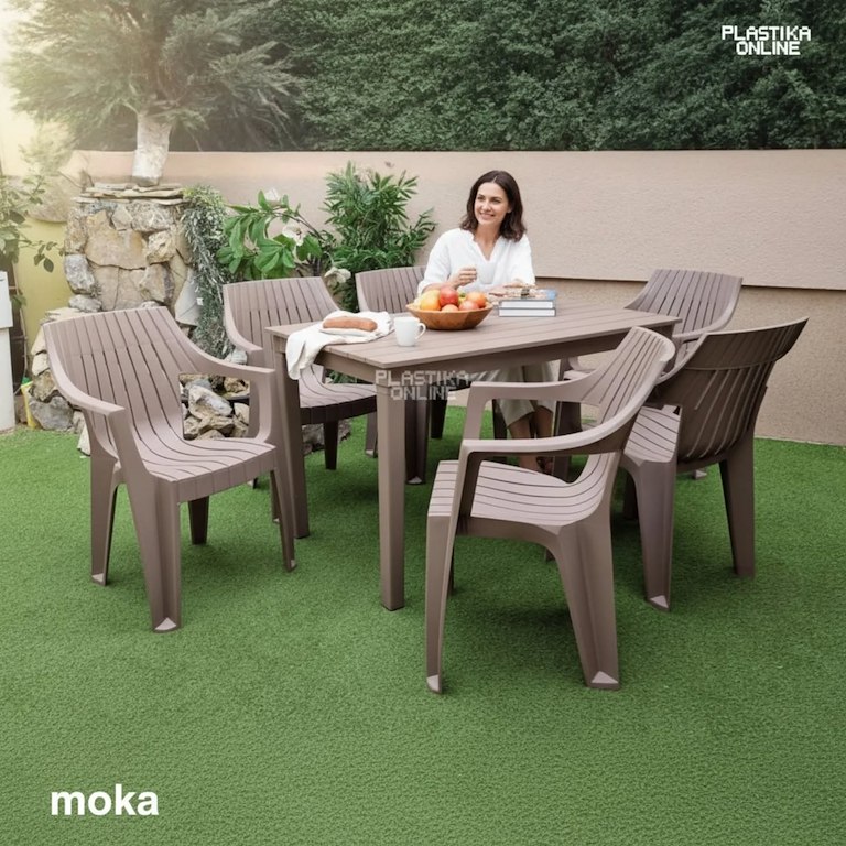 Baštenska garnitura KAPRI moka (sto Kapri 120x77cm i 6 stolica Modena)