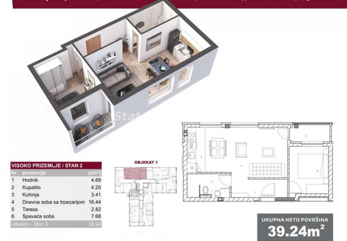 Jednoiposoban stan na prodaju, Telep, Novi Sad, 39m², 114.700 €