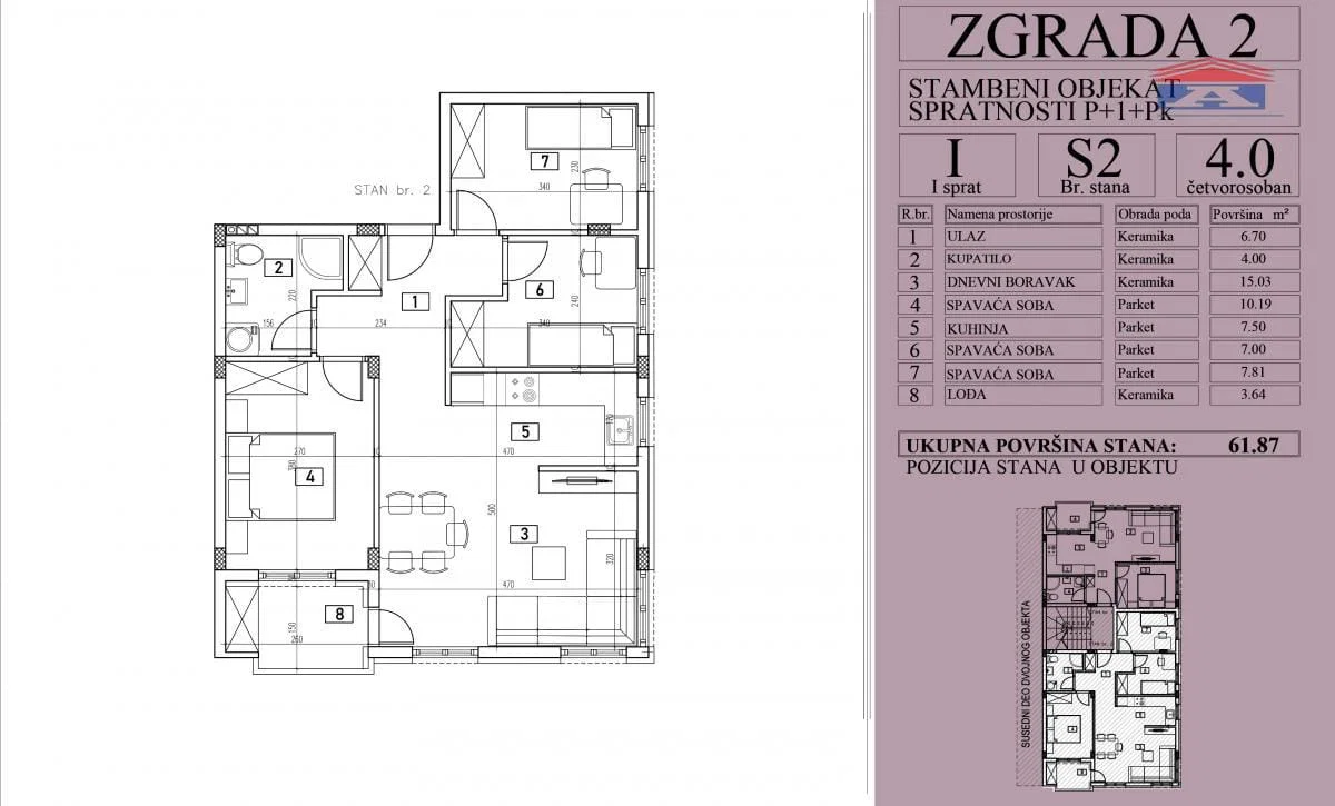 Četvorosoban stan na prodaju, Adice, Novi Sad, 61m², 134.200 €