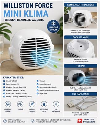 Mini klima, prenosivi hladnjak vazduha, uvoz CH