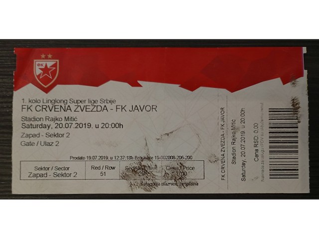 FUDBAL: CRVENA ZVEZDA - JAVOR 20.07.2019