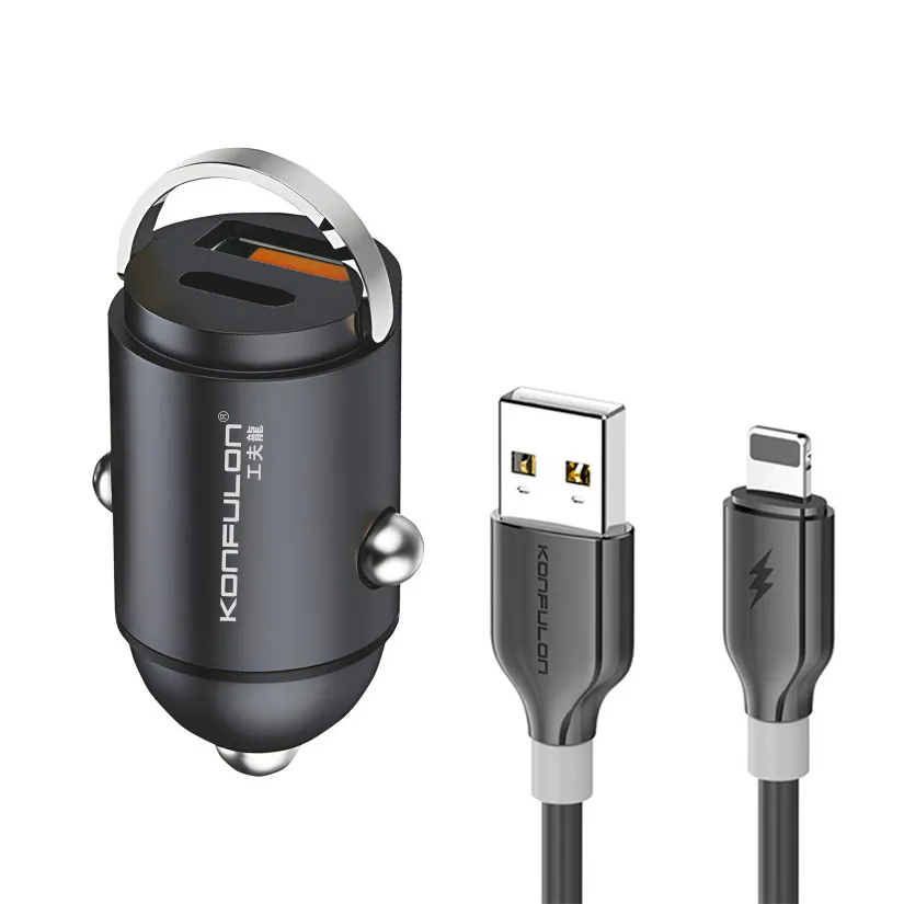 Auto punjac KONFULON C95Q + DC85 QC3.0 20W, PD 20W sa iPhone lightning kablom crni 1m