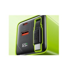 WEKOME WP-U39 Superbrzi Strujni GaN punjač, 2-porta USB (3.0 i 3.1 tip C) 65W sa displlejom i USB 3.1 tip C kablom 0.8m, žuti