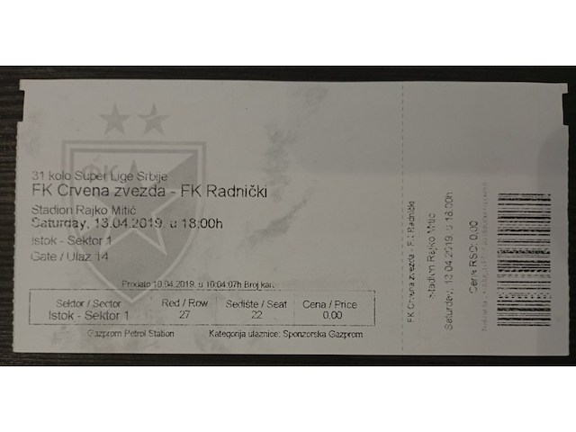 FUDBAL: CRVENA ZVEZDA - RADNICKI 13.04.2019