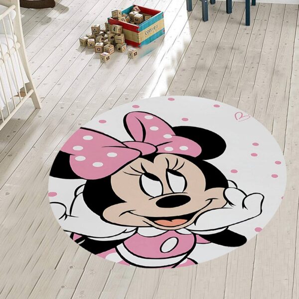 Okrugli tepih 140x140cm sa gumenom podlogom – Minnie bela, tg-242