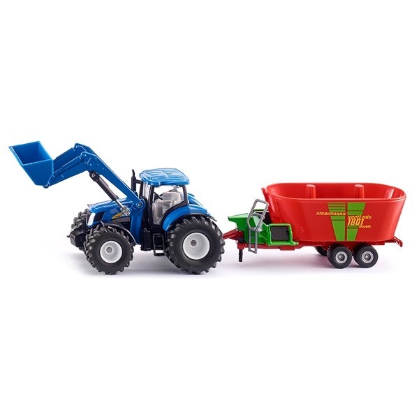 Siku – New Holland traktor sa prednjim utovarivacem i Strautmann mikserom za sto