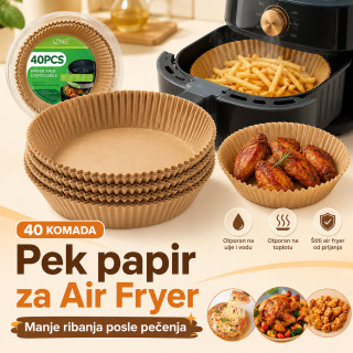 Papirne korpice Pek Papir za Air Fryer i tepsije – Manje ribanja posle pečenja, 40 komada