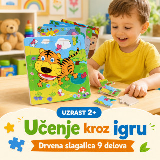 Drvena slagalica za decu sa životinjama – edukativne puzzle 9 delova