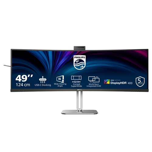 Monitor PHILIPS 49B2U5900CH/00 49"/VA,zakrivljen,32:9/5120x1440/75Hz/4ms GtG/HDMIx2,DP,USB,LAN/kamer