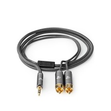 NEDIS CATB22200GY50, Stereo audio kabl, 3,5 mm muški, 2x RCA muški, Pozlaceni, 5,00 m, Okrugli, Sivo-metal