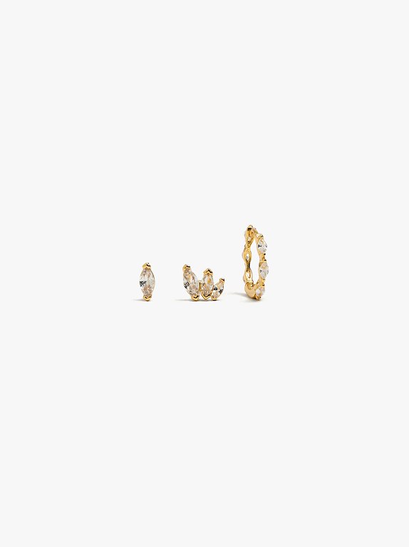 SET OF EARRINGS WITH LEAF ZIRCONIA GOLD PLATED 18K