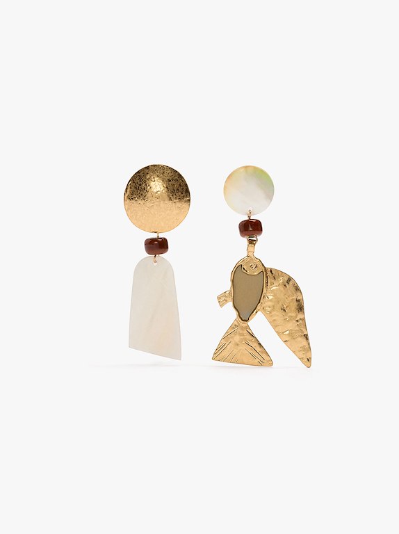 ASYMMETRIC EARRINGS FISH AND SHELLS