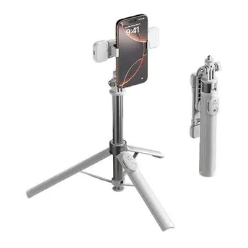 X2 BLUETOOTH SELFIE STICK TRIPOD WITH REMOTE AND DUAL FILL LIGHTS - WHITE